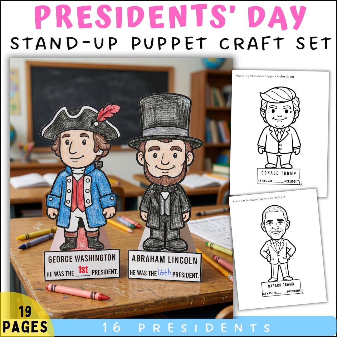 Presidents’ Day Stand-up President Puppets | 16 Presidents | Printable ...