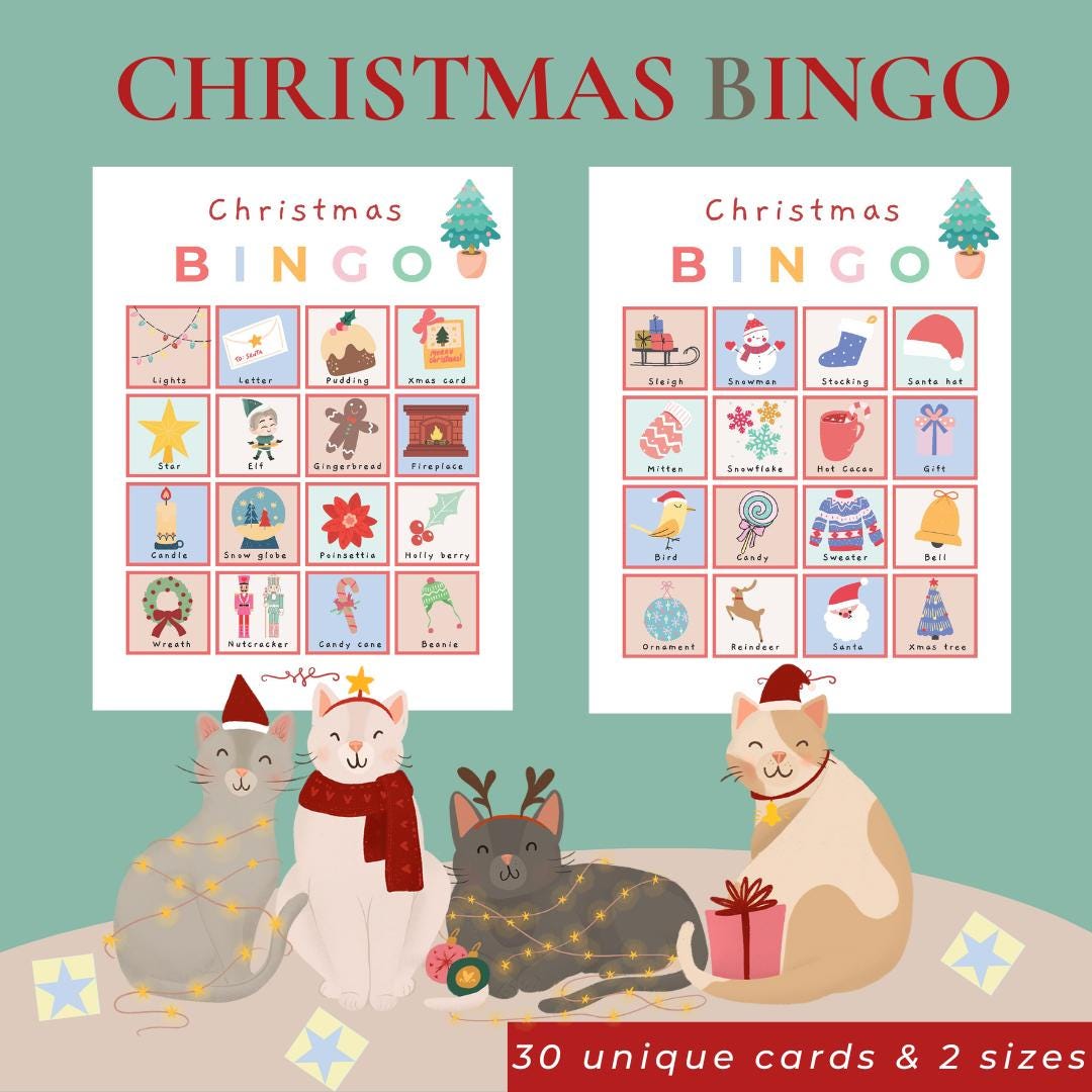 30 Christmas Bingo Cards, Printable Bingo Game for Kids, 32 Unique ...