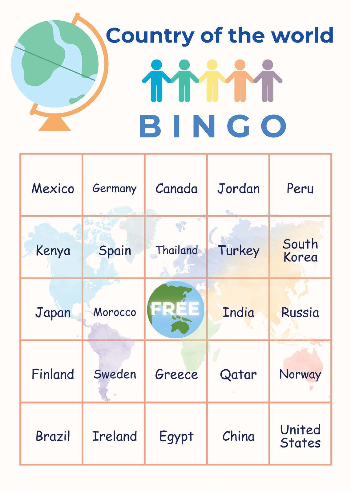 Country of the World Bingo, Printable Country Bingo, Learn About ...