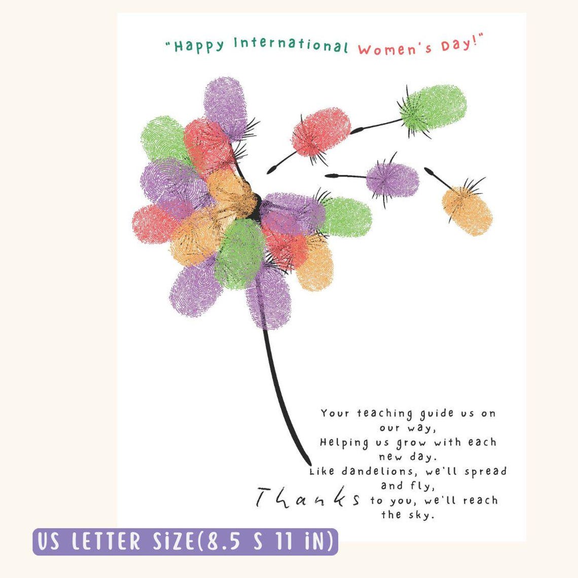 Women's Day Handprint Craft: Dandelion Fingerprint Gift (PDF Download ...