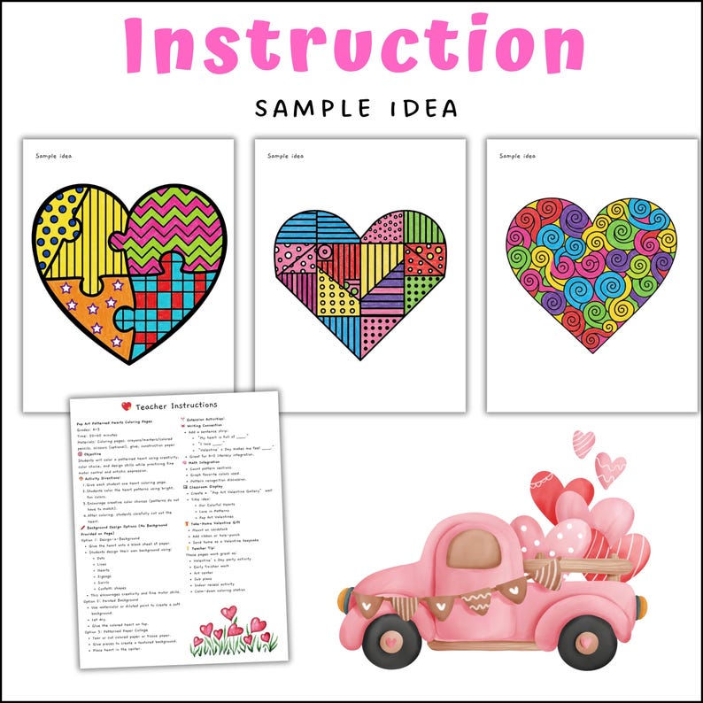 Pop Art Valentine Hearts Coloring Pages | Patterned Heart Art Activity ...