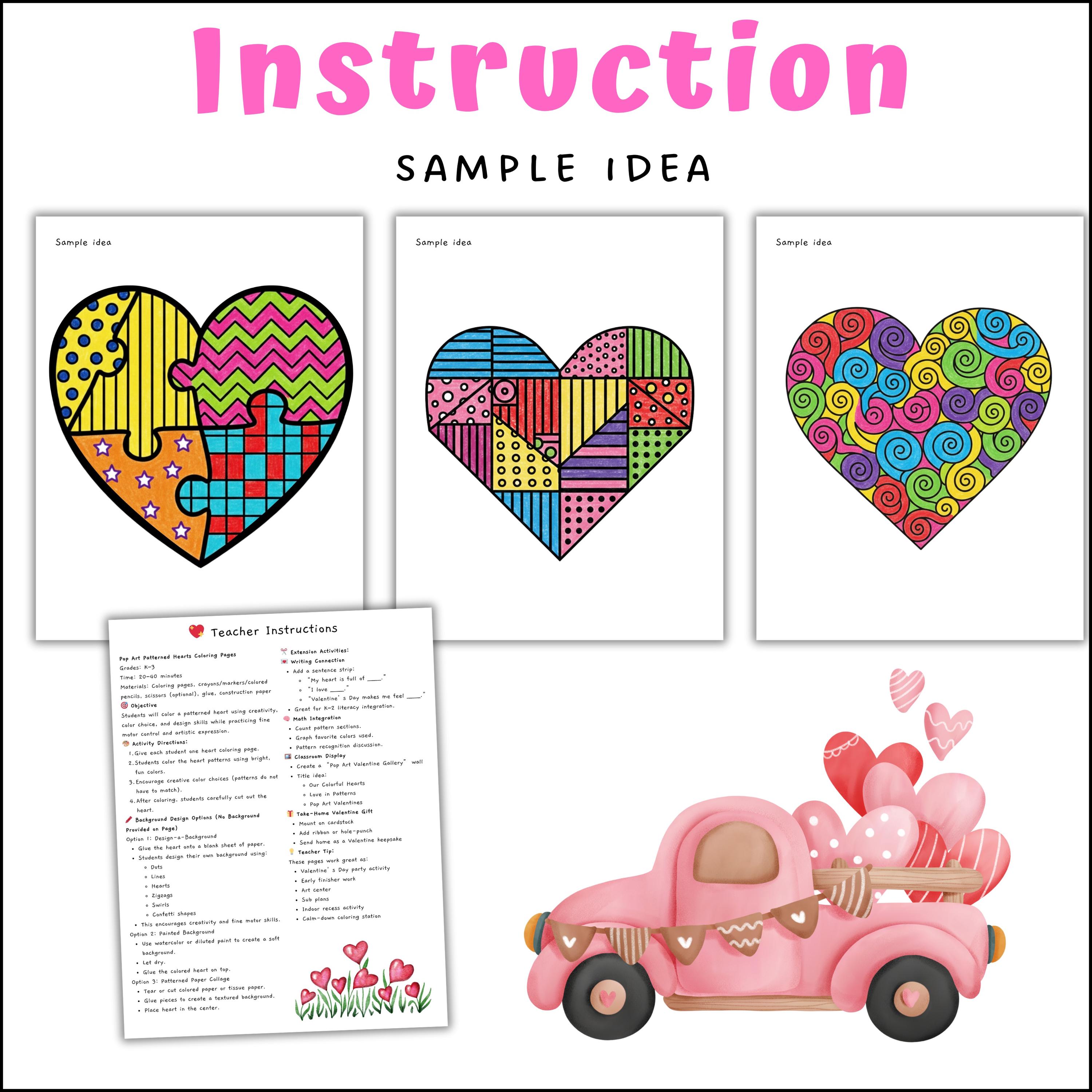Pop Art Valentine Hearts Coloring Pages | Patterned Heart Art Activity ...