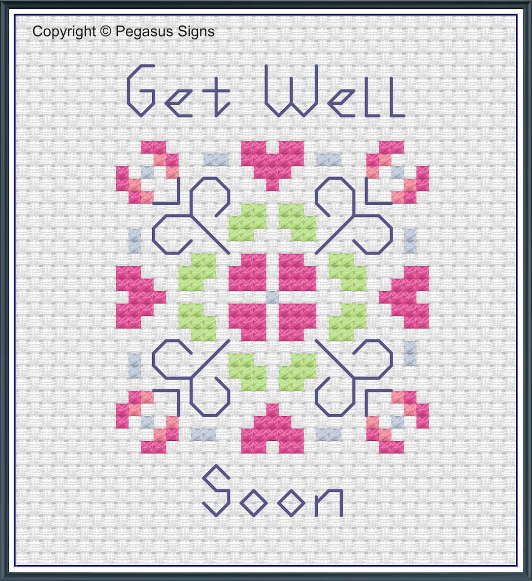 Get Well Soon Hearts Cross Stitch Pattern - Floral Scrolls (PDF/JPEG ...