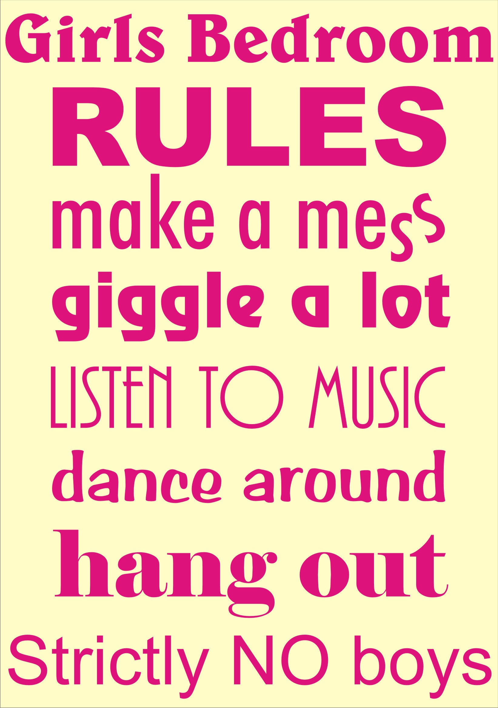 Boys Girls Bedroom Rules Wall Art Kit 2 Sizes Colour Etsy