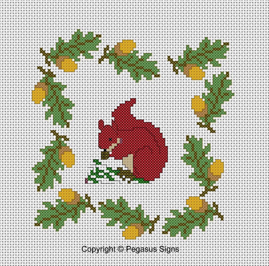 Red Squirrel and Acorns Cross Stitch Pattern Only pdf Jpg Files Animal ...