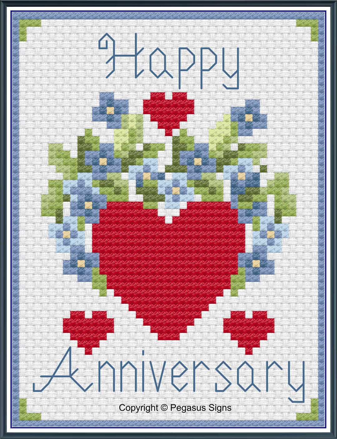 Happy Anniversary Hearts and Flowers Cross Stitch Pattern Only PDF/JPEG ...