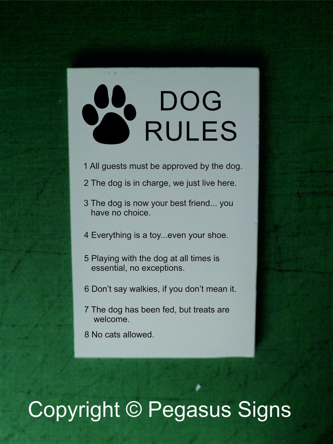 Pet Rules Novelty Fun Hanging Sign Two Sizes Various Colours Choices ...