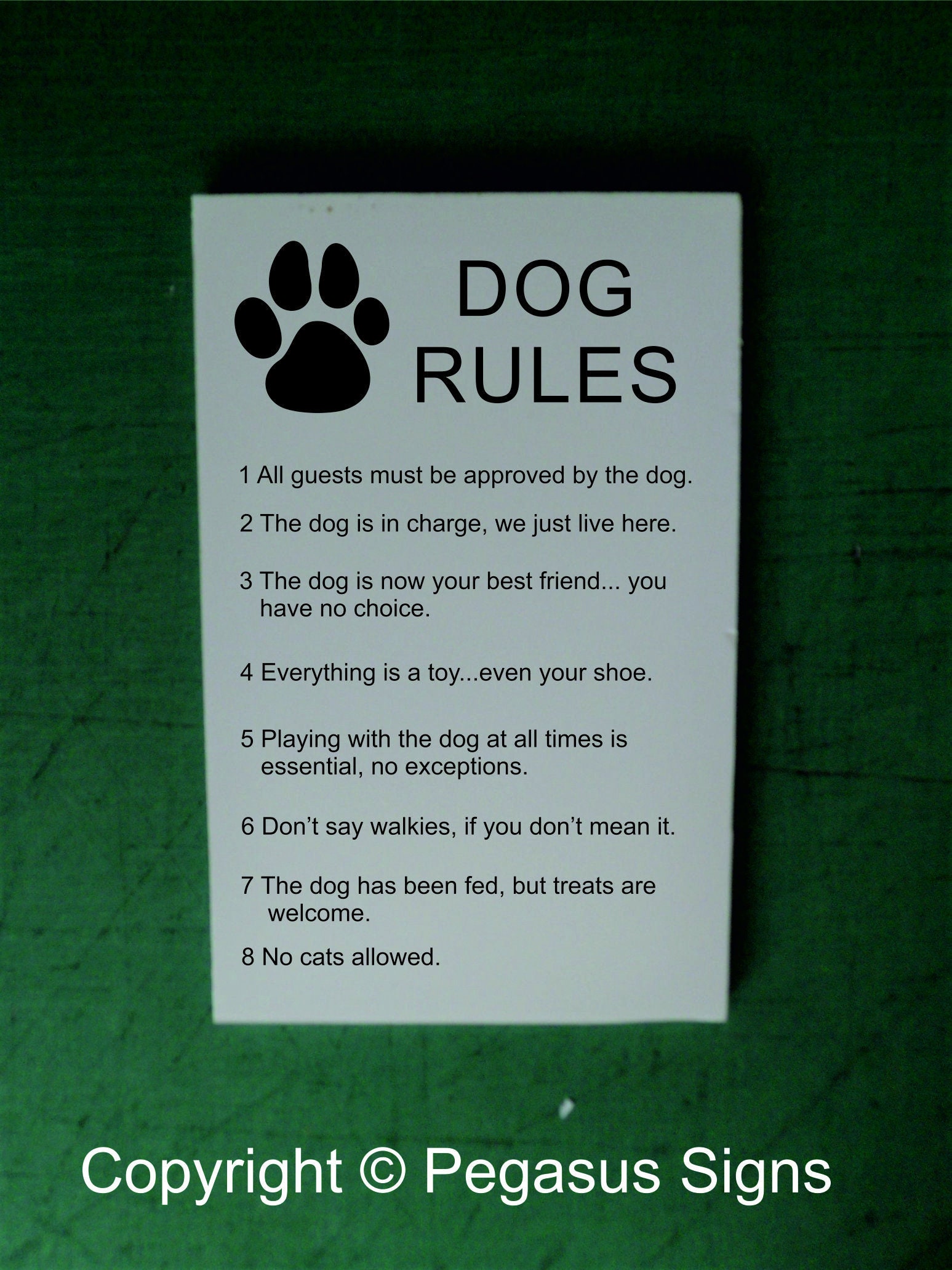 Pet Rules Novelty Fun Hanging Sign Two Sizes Various Colours Choices ...