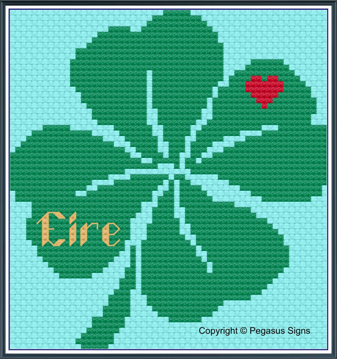 Four Leaf Clover Cross Stitch Pattern – Eire Ireland Motif (PDF/JPEG ...