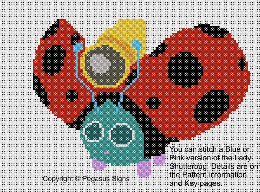 Ladybug Shutterbug Red Pink Blue Cross Stitch Pattern Only pdf Jpg Kids TV Characters Pre School ...