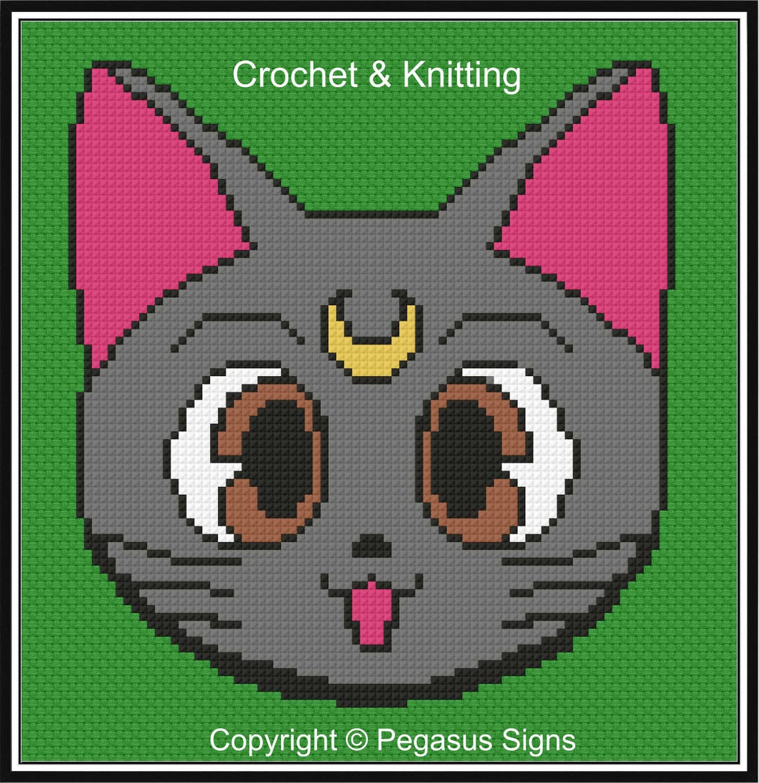 Grey Cat Face Crochet/knitting Chart - Intarsia (PDF/JPEG Files) Manga ...