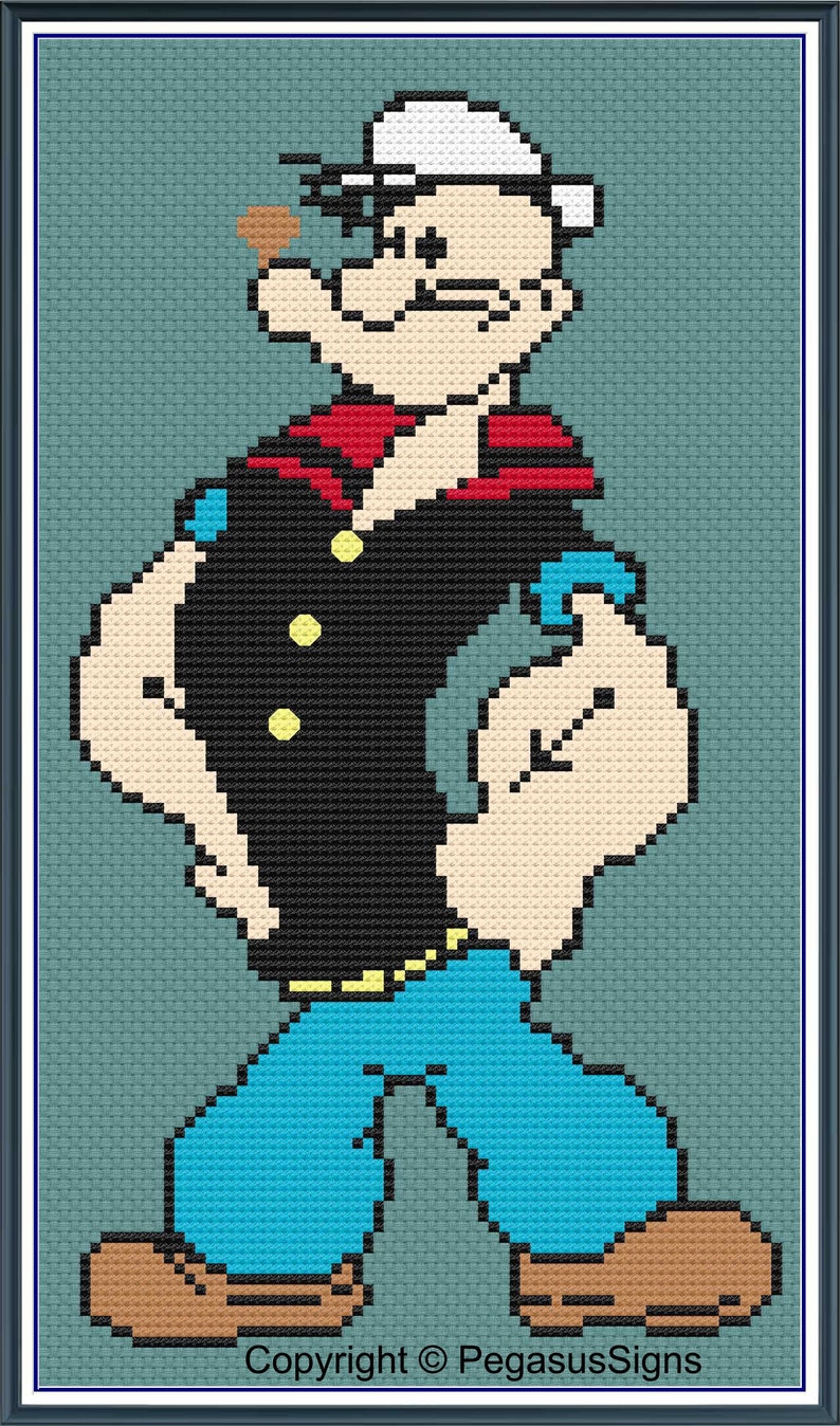 Popeye Cross Stitch Pattern Only PDF/JPEG Files - Sailor, Cartoon ...