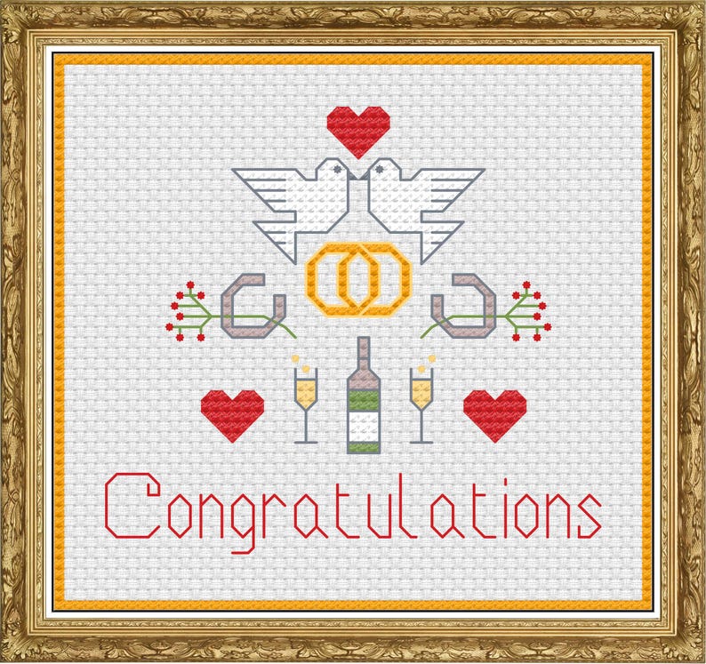 Marriage Congratulations Cross Stitch Pattern - Wedding Gift (PDF/JPEG ...