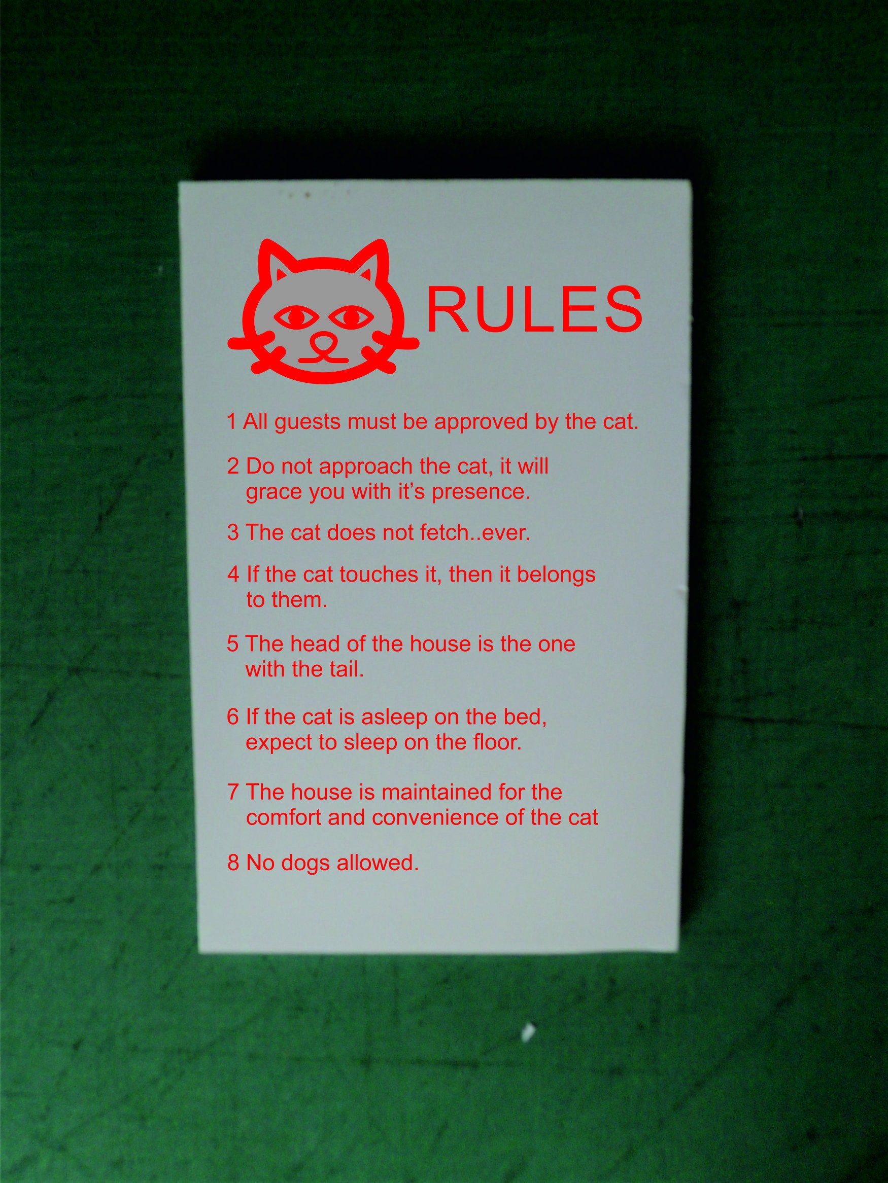 Pet Rules Novelty Fun Hanging Sign Two Sizes Various Colours Choices ...