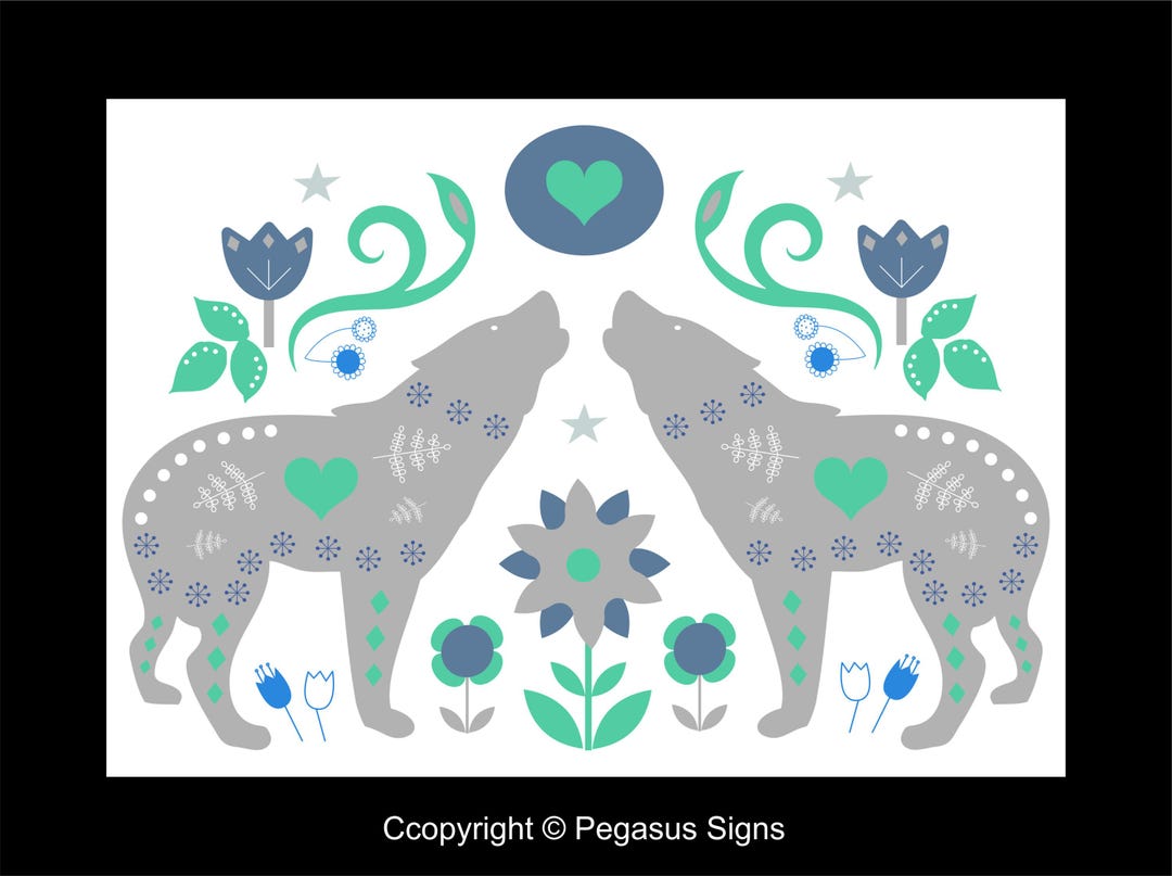 Wolves Scandinavian Folk Art Print - JPEG File Download - Print Only ...