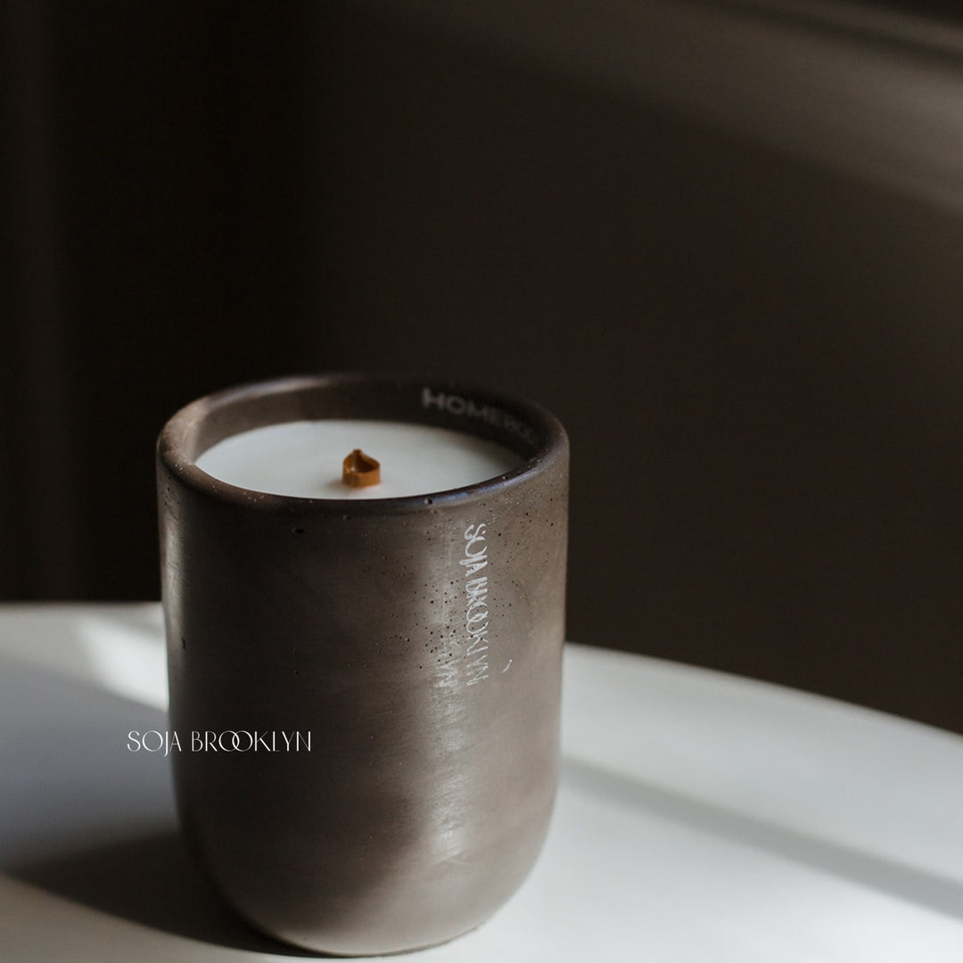 Homebody Tobacco, Sandalwood, Vanilla Candle, Concrete Scented Candle, Wood Wick - Etsy