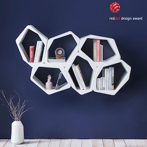 Modular Hexagon Wall Shelves (4 Units) – Modern Honeycomb Wall Shelf ...