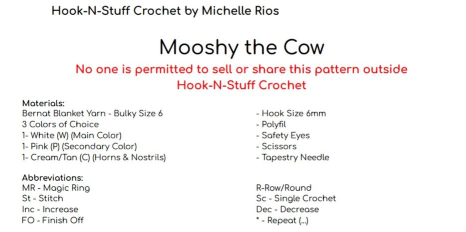 Large Mooshy the Cow Crochet PDF PATTERN Only - Etsy