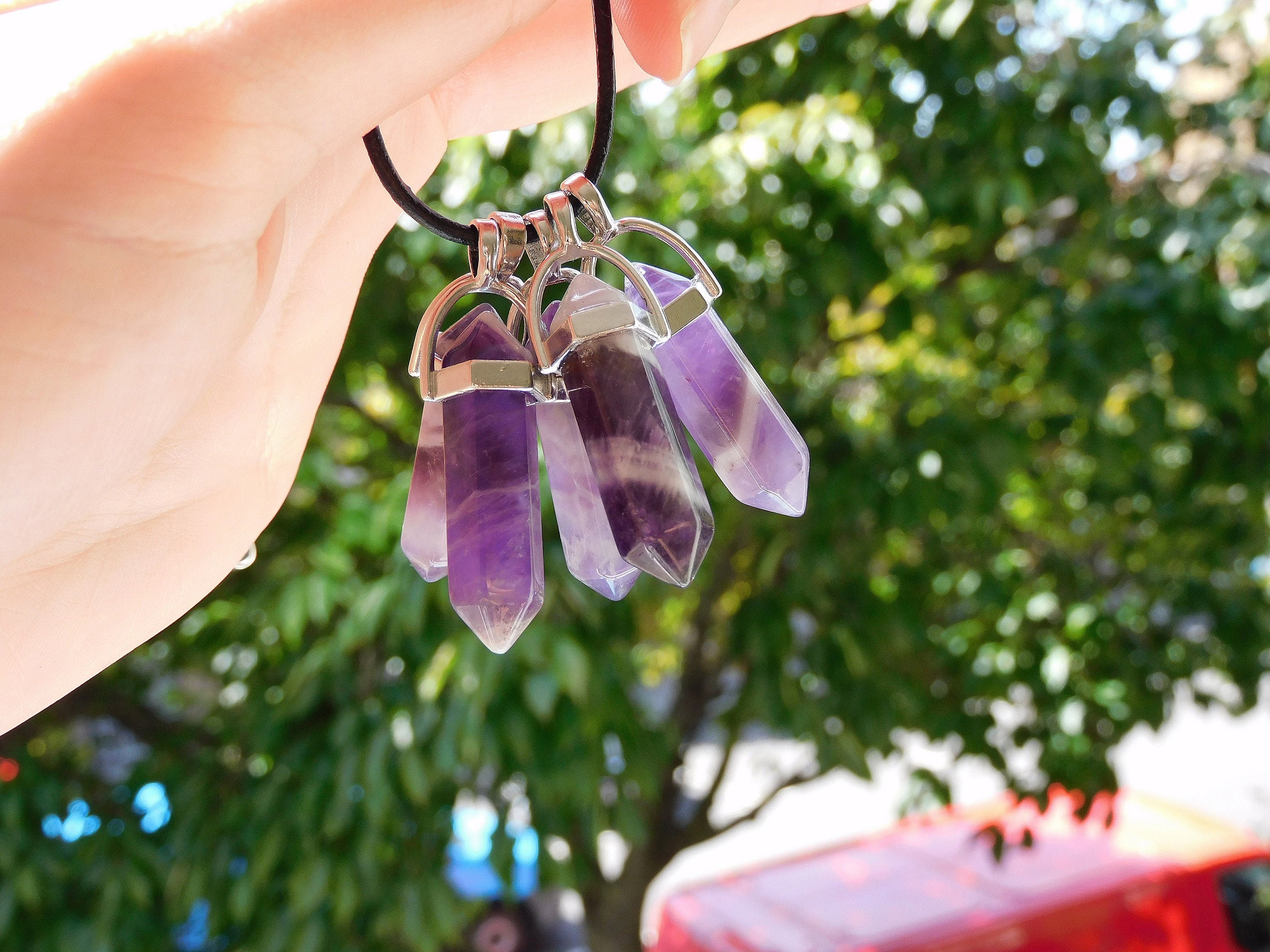 Amethyst Crystal Point Choker Jewellery Pillar Necklace Faux | Etsy