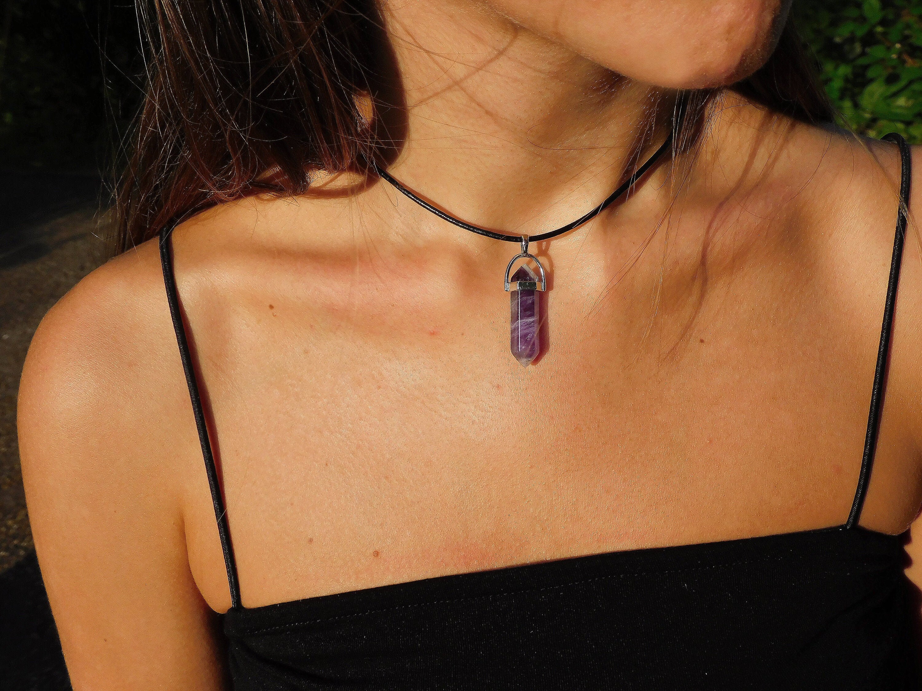 Amethyst Crystal Point Choker Jewellery Pillar Necklace Faux | Etsy