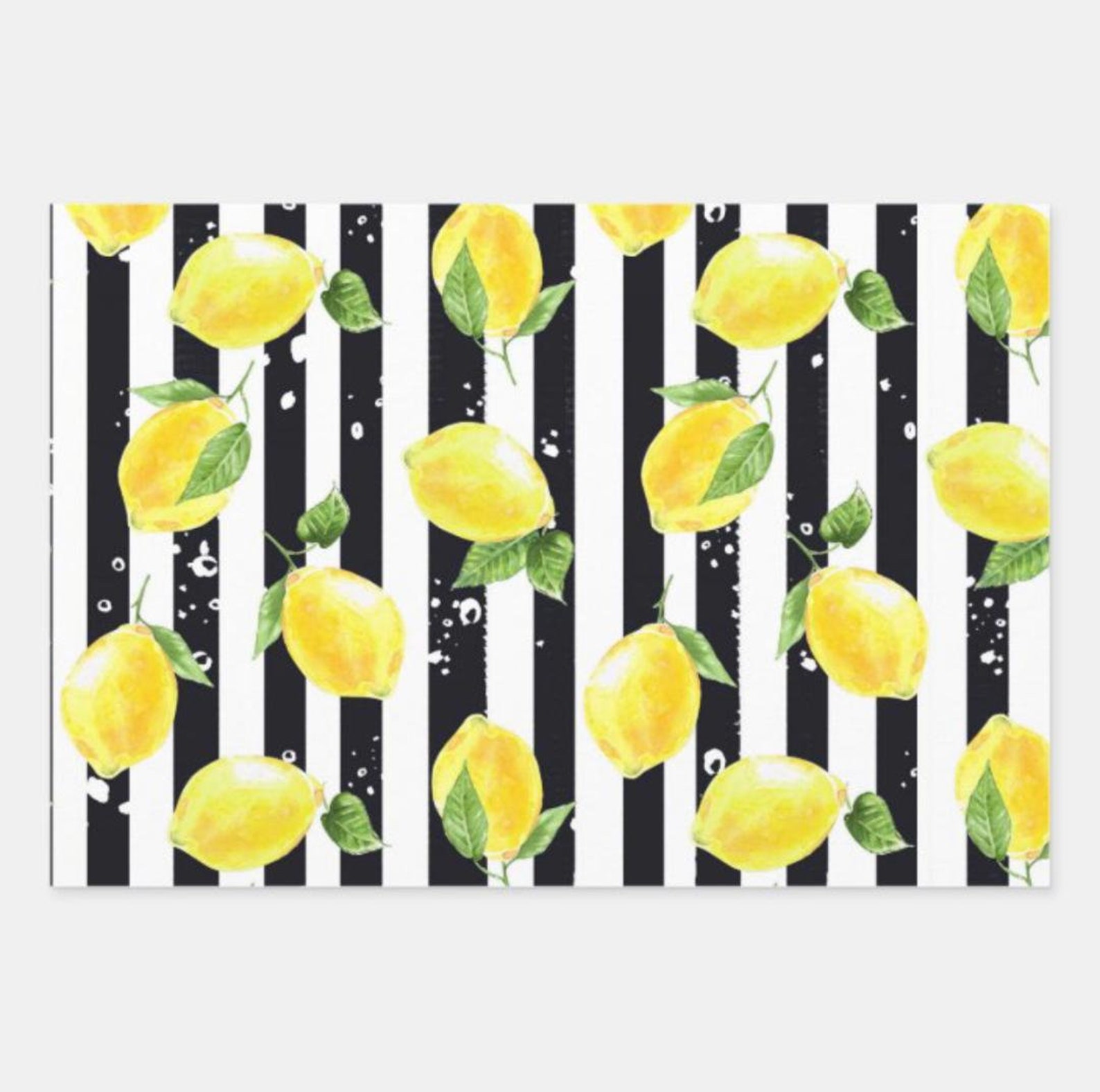 Lemons Wrapping Paper Lemon and Stripe Pattern Yellow Lemons | Etsy