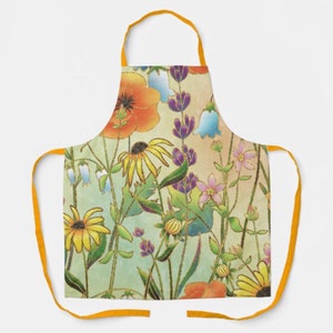 Wildflower Garden Apron, Kitchen Apron, Lightweight Apron, Floral Apron ...