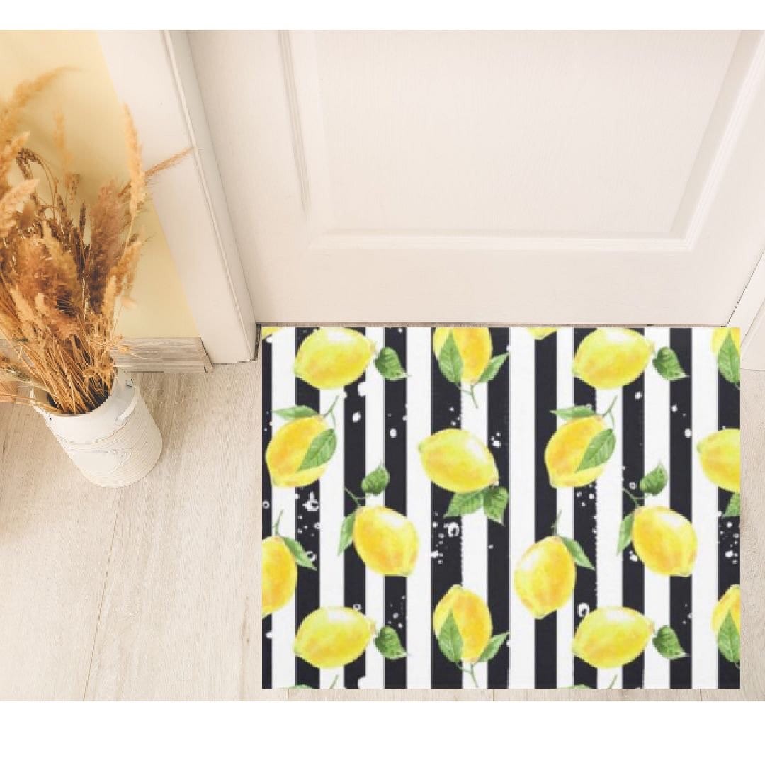 Lemon Door Mat Yellow Lemon and Stripe Black and White - Etsy