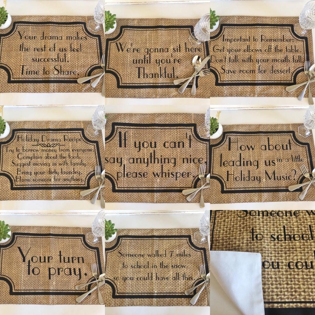 Funny Sayings, Thanksgiving Placemat Set, Family Drama, Fall Placemats ...