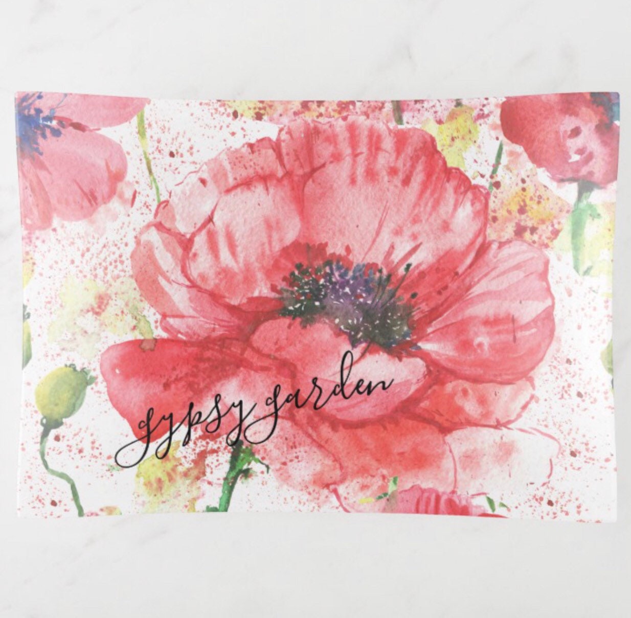 Glass Tray, Red Poppy Gypsy Garden Floral, Wildflower, Glass Trinket Tray