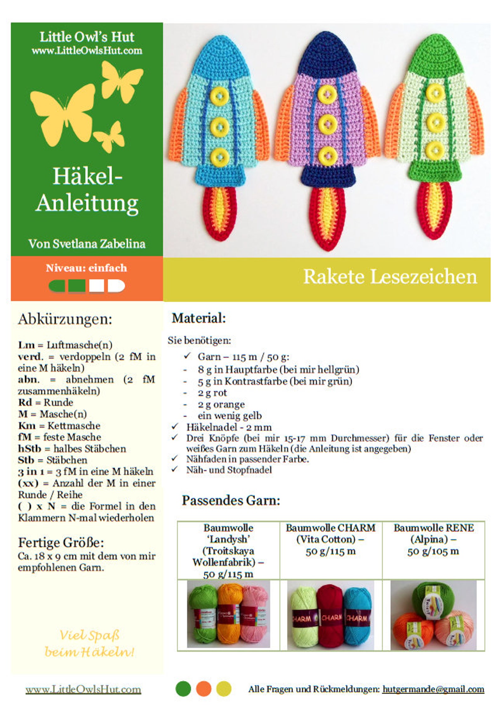 074DE Häkelanleitung Rakette Lesezeichen Hausdeko PDF - Etsy.de