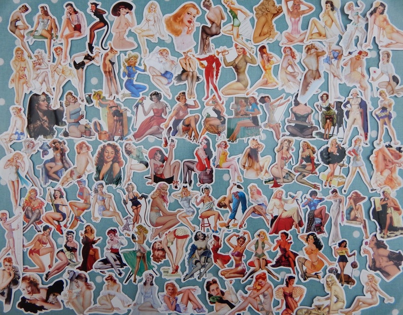 Pin Up Girl Vintage Retro Stickers Assorted Pack Of 100 Etsy Uk