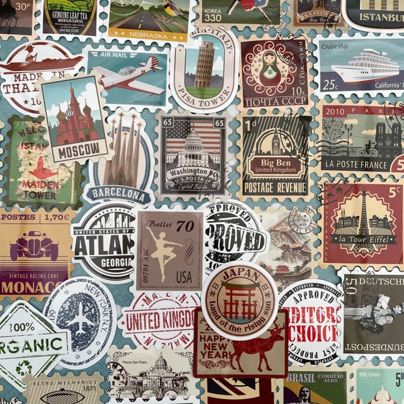 Postage Stamp Travel Destination Stickers of the World. Travel | Etsy