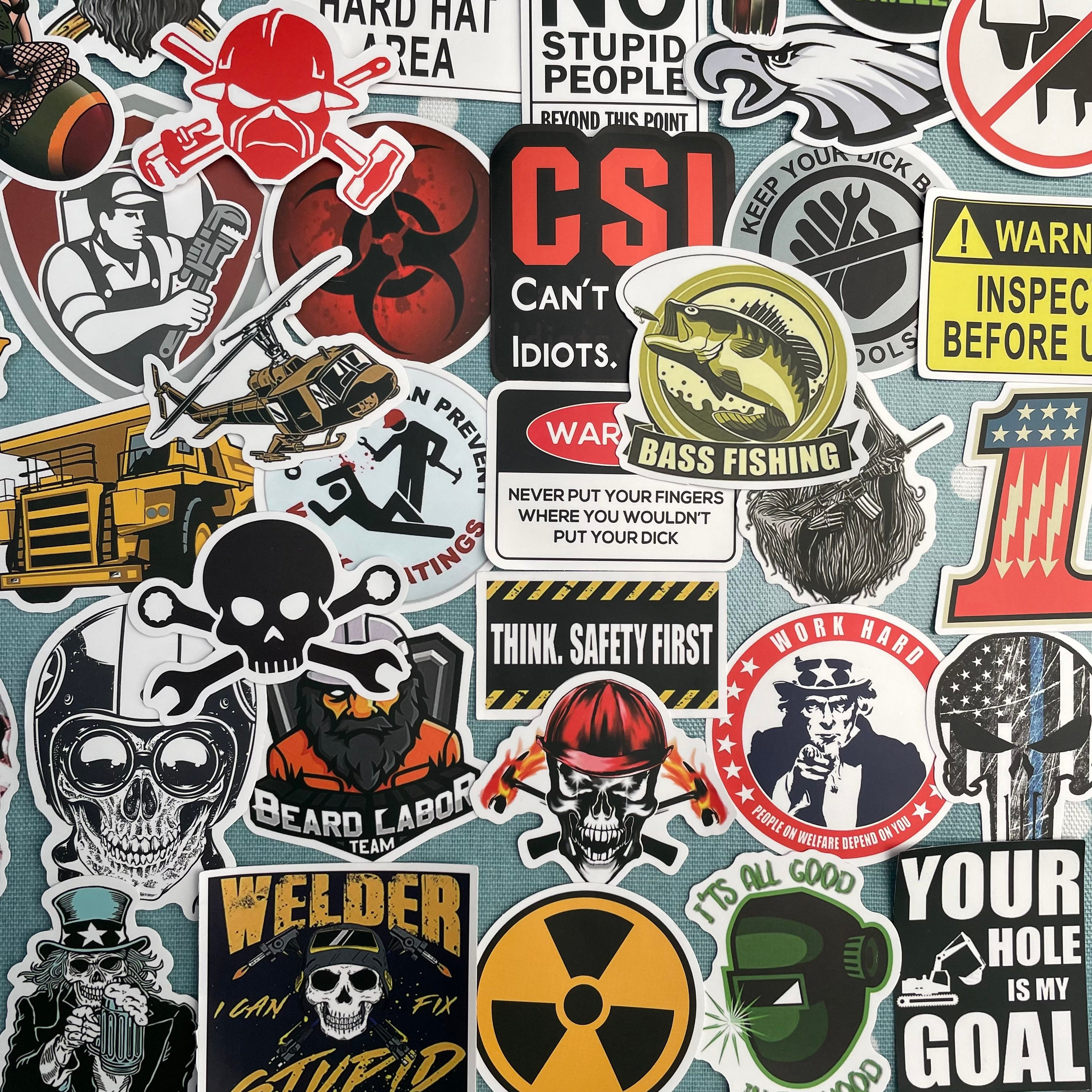 Men at work funny workplace safety stickers assorted pack of | Etsy