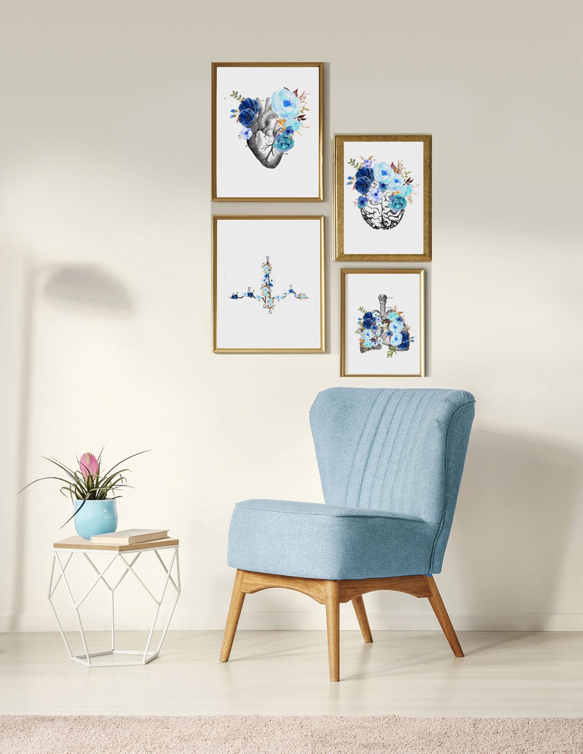 Doctor Medical Art Set Blue Anatomy Art Heart Brain Lungs - Etsy