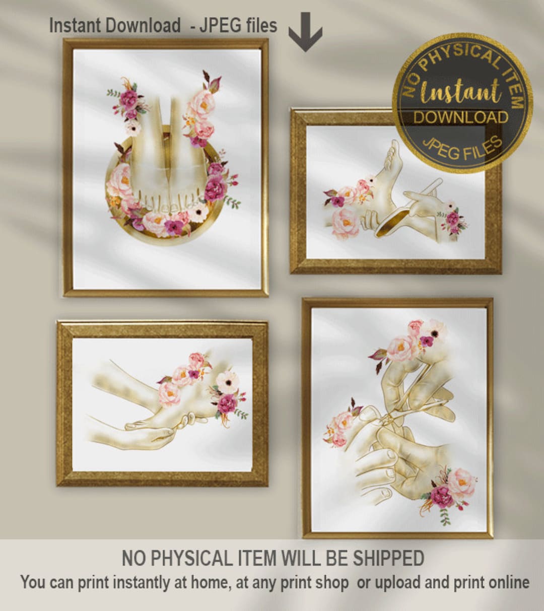 Pedicure Art Prints Set – Floral Foot Anatomy Wall Art for Podiatry ...