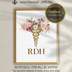 RDH Caduceus Art, Dental Hygienist Gift RDH Dentist Gift, for Dentist ...