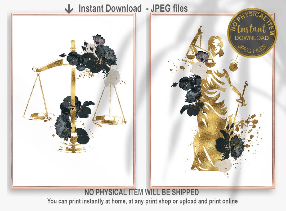 Lawyer Gift Printable, Lady of Justice Art Set, Law Office Decor ...