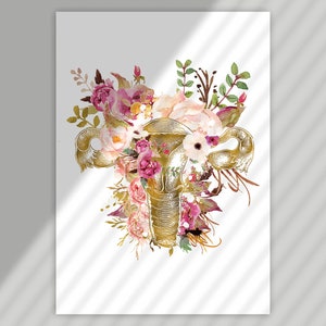 Floral Uterus Artwork, Pregnancy Gift, Midwife Gift, Ovaries ...
