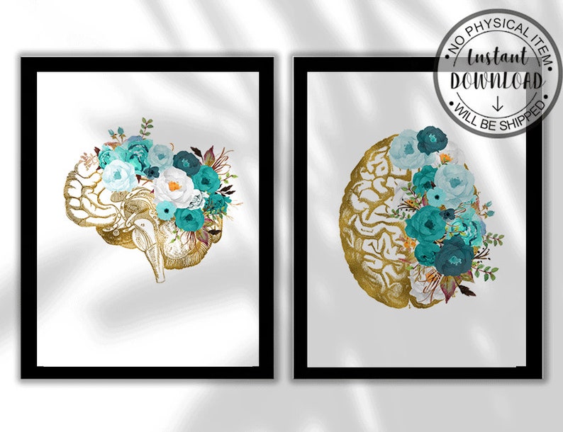 Brain Wall Art, Teal Blue Anatomy Art, Therapist Art Print, Therapy ...