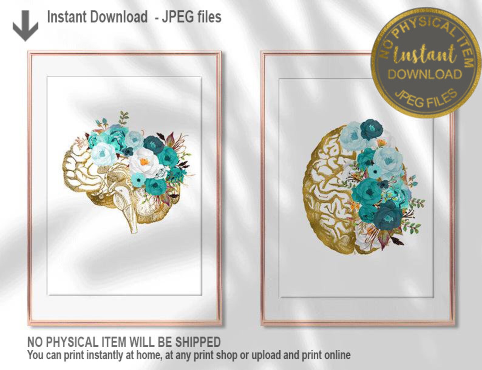 Brain Wall Art, Teal Blue Anatomy Art, Therapist Art Print, Therapy ...