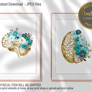 Brain Wall Art, Teal Blue Anatomy Art, Therapist Art Print, Therapy ...