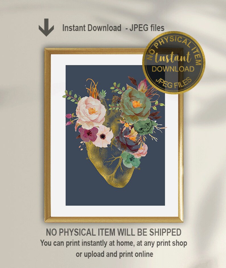 Heart Print Anatomy Art Navy Blue Science Art Doctor | Etsy