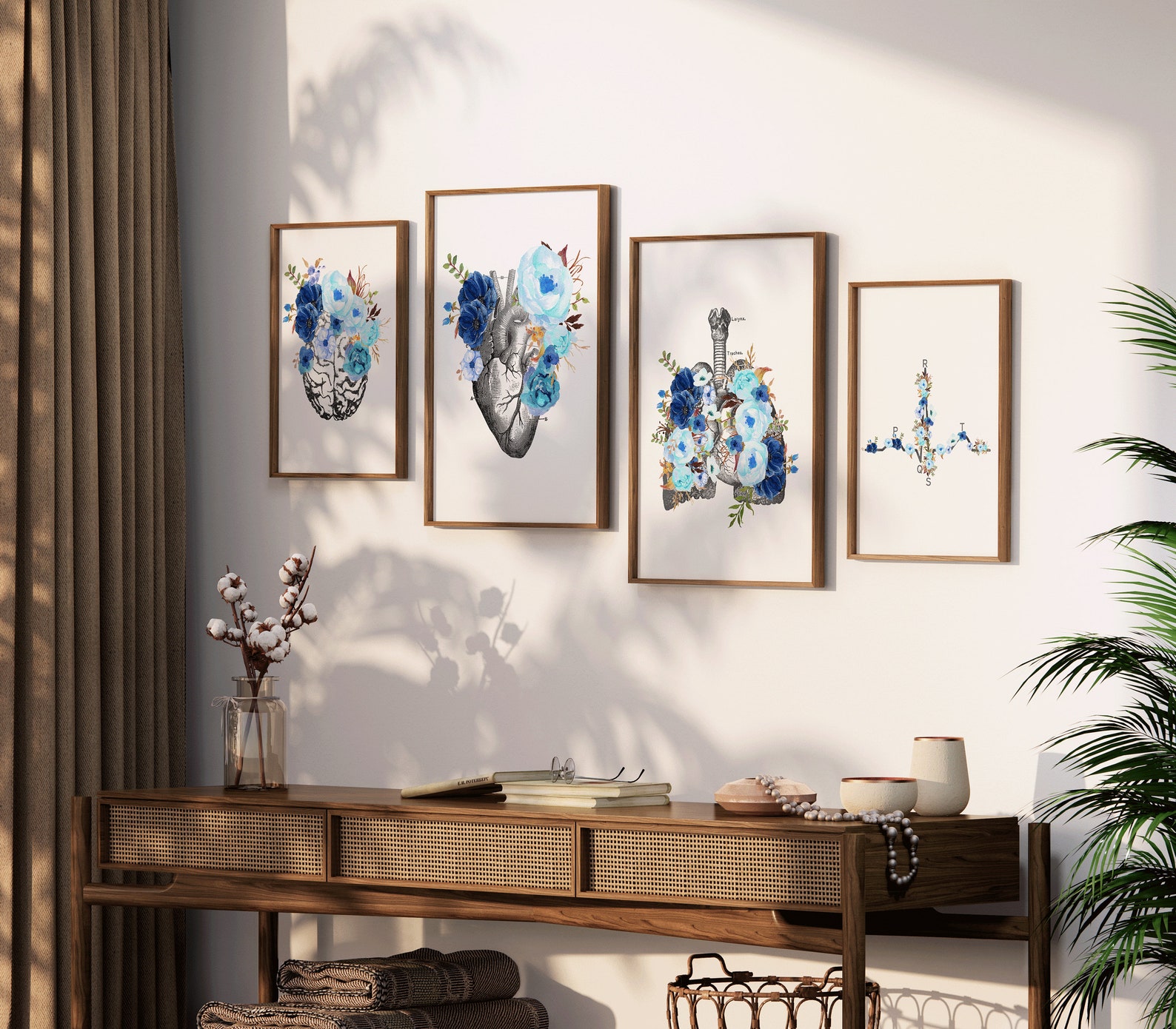 Doctor Medical Art Set, Blue Anatomy Prints, Heart Brain Lungs EKG ...