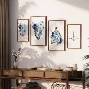 Doctor Medical Art Set, Blue Anatomy Art, Heart, Brain, Lungs, EKG ...
