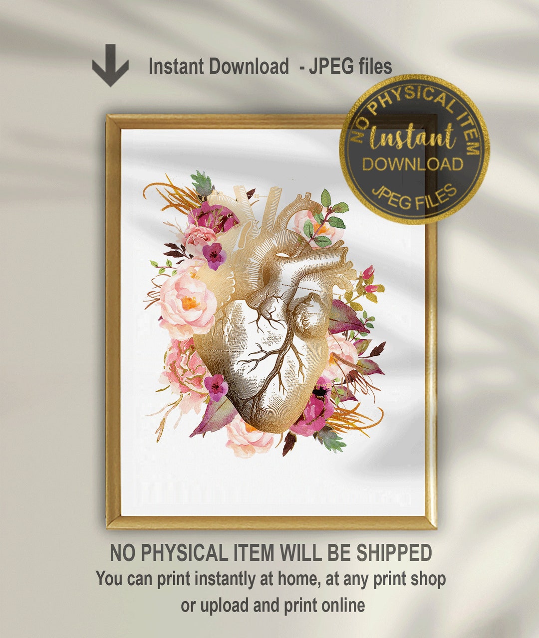 Floral Anatomical Heart Art Print | Heart Anatomy Poster for Doctor ...