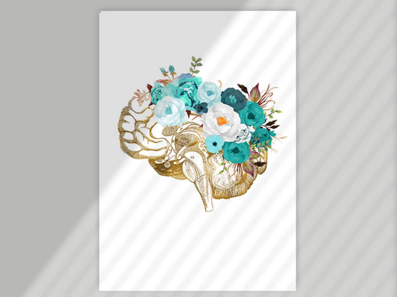 Brain Wall Art, Teal Blue Anatomy Art, Therapist Art Print, Therapy ...
