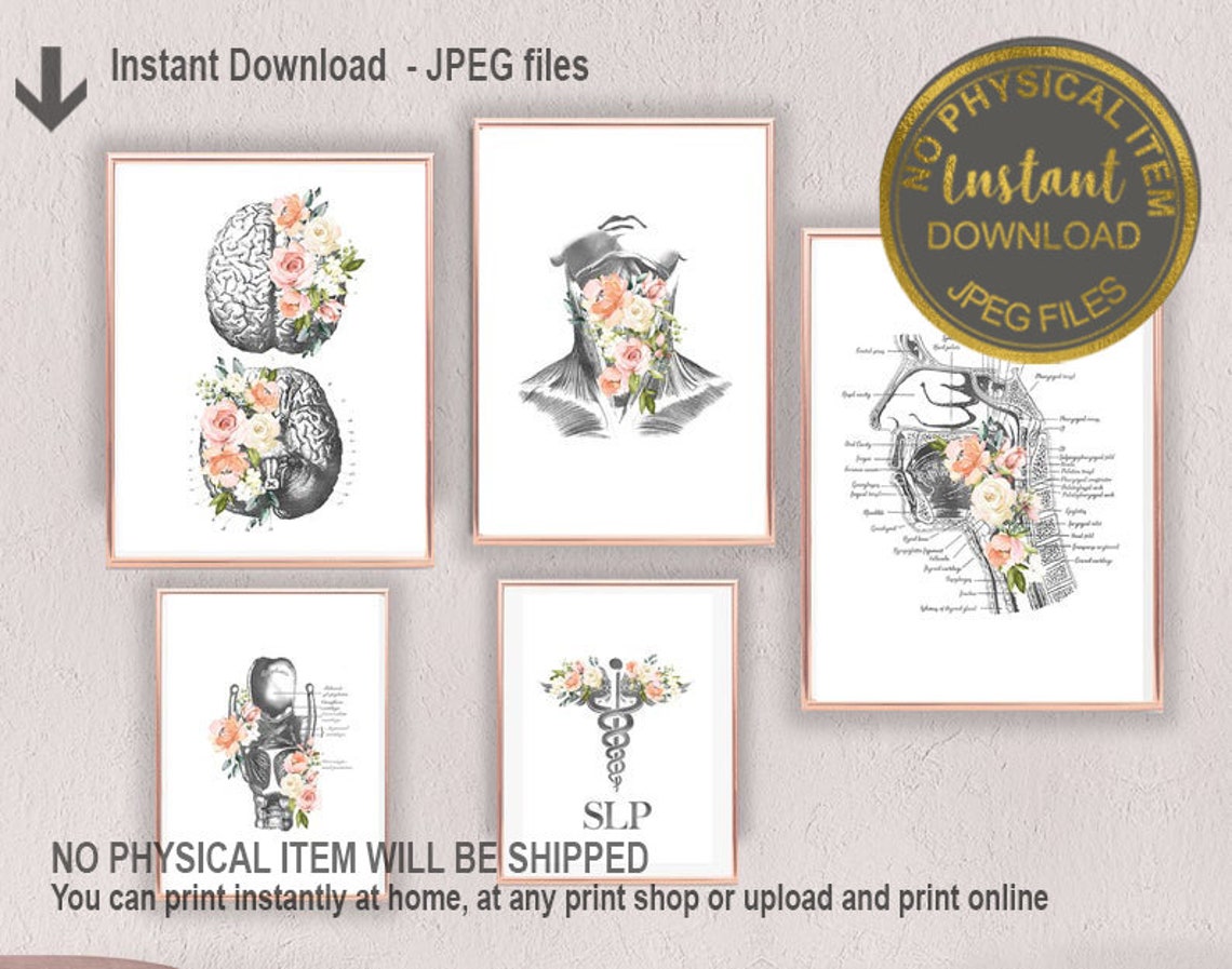 SLP Office Decor, SLP Art Set of 5, Speech Language Pathologist Gift ...