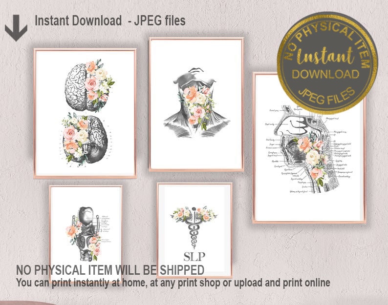 SLP Office Decor SLP Art Set of 5 Speech Language | Etsy