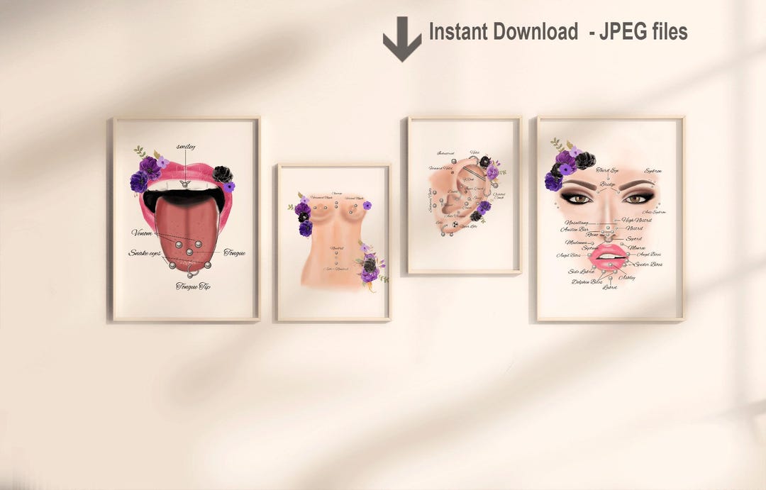Piercing Anatomy Printable Poster Set - Body Piercing Chart Wall Art ...