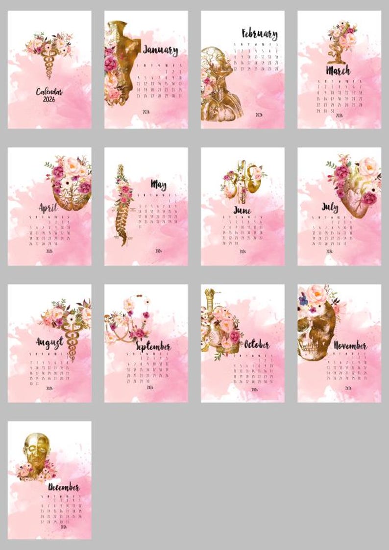 Medical 2026 Printable Calendar | 2026 Monthly Calendar Anatomy-themed ...